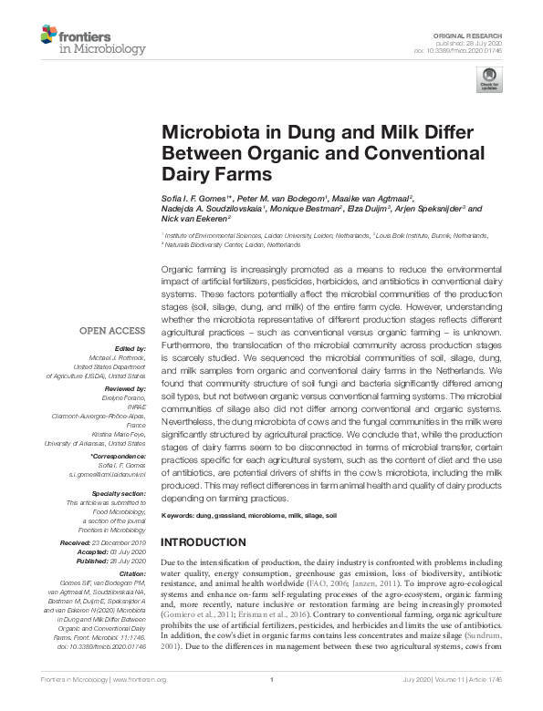 (PDF) Microbiota in Dung and Milk Differ Between Organic and ...