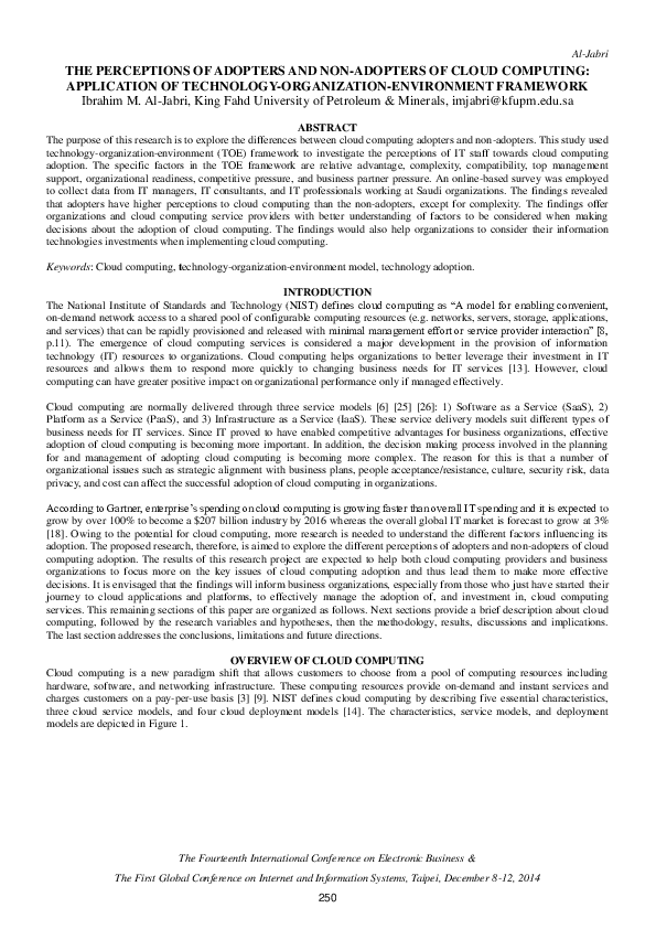 (PDF) The Perceptions of Adopters and Non-Adopters of Cloud Computing: Application of Technology ...