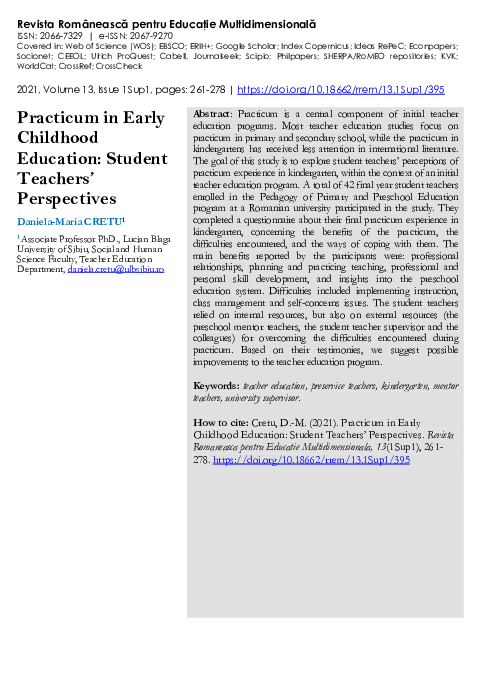 (PDF) Practicum in Early Childhood Education: Student Teachers’ Perspective