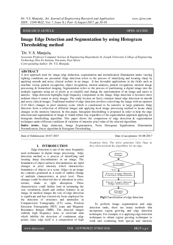 Pdf Image Edge Detection And Segmentation By Using Histogram