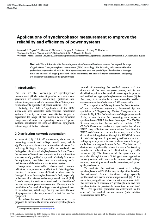 Pdf Applications Of Synchrophasor Measurement To Improve The