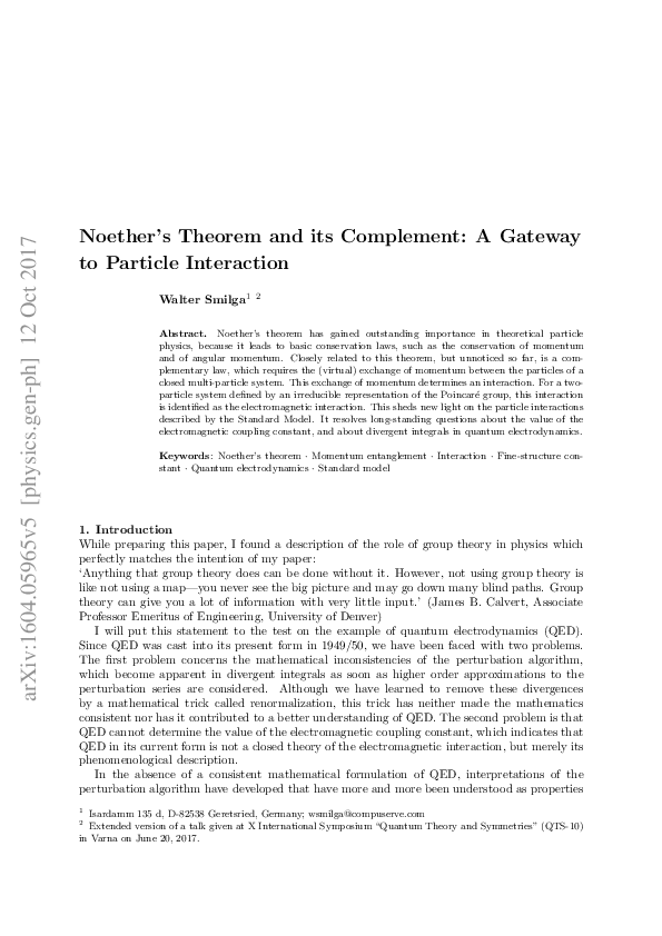 (PDF) Noether's Theorem and its Complement: A Gateway to Particle ...