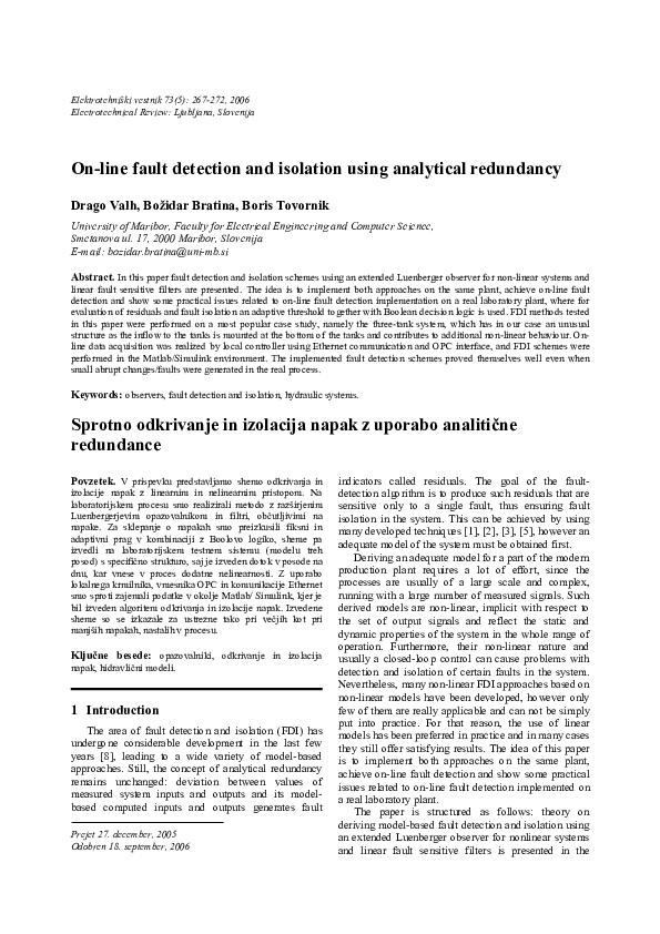 (PDF) On-line fault detection and isolation using analytical redundancy