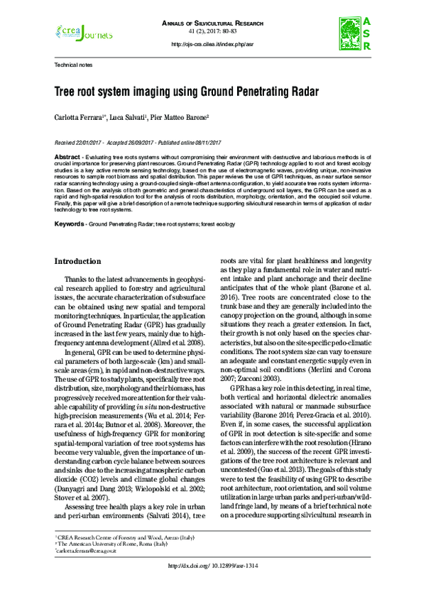 (PDF) Tree root system imaging using Ground Penetrating Radar