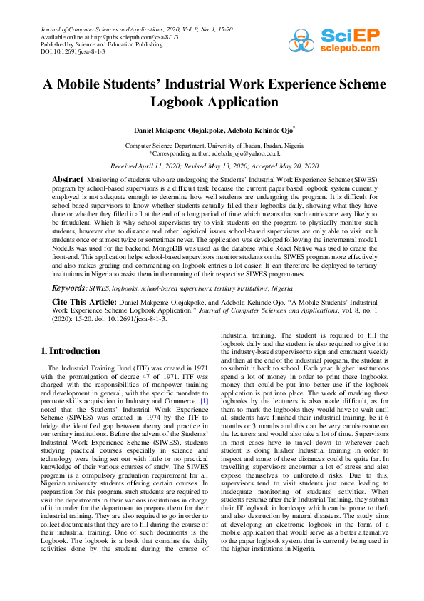 (PDF) A Mobile Students’ Industrial Work Experience Scheme Logbook ...