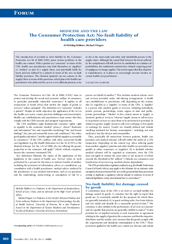 (PDF) The Consumer Protection Act: no-fault liability of health care ...