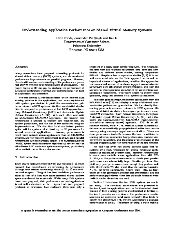 Pdf Understanding Application Performance On Shared Virtual Memory Systems