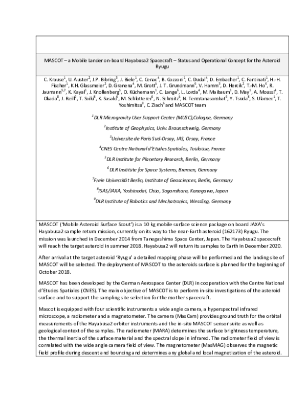(PDF) MASCOT – a Mobile Lander on-board Hayabusa2 Spacecraft – Status ...