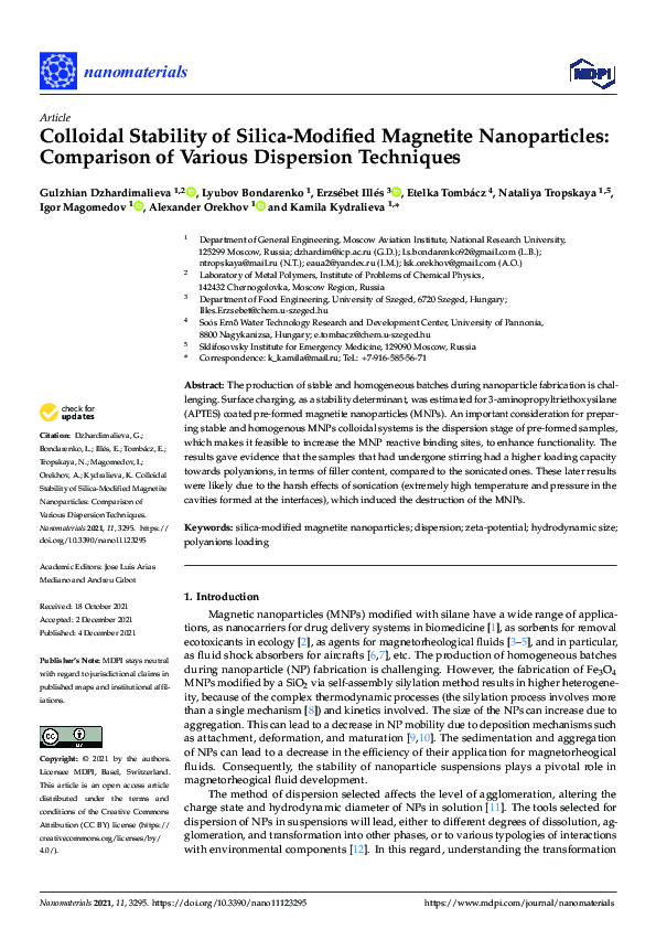 (PDF) Colloidal Stability of Silica-Modified Magnetite Nanoparticles ...
