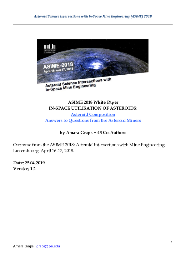 (PDF) ASIME 2018 White Paper. In-Space Utilisation of Asteroids: Asteroid Composition -- Answers ...