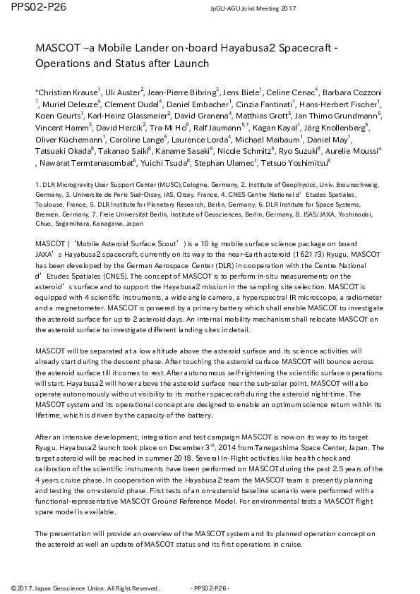 (PDF) MASCOT – a Mobile Lander on-board Hayabusa2 Spacecraft ...