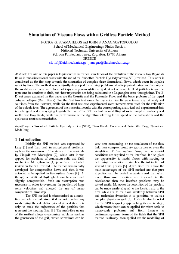 (PDF) Simulation of Viscous Flows with a Gridless Particle Method