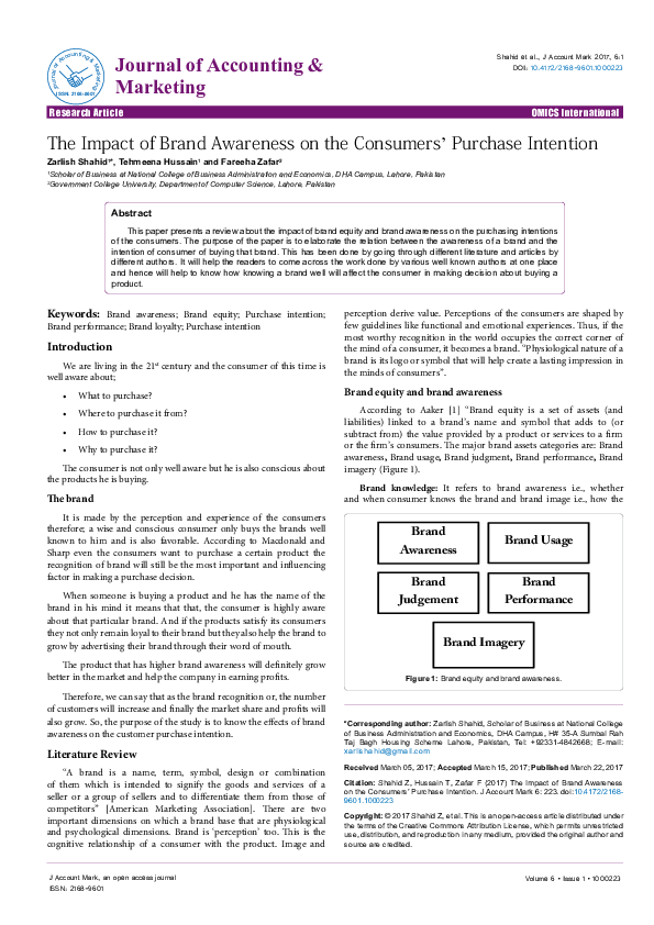 (PDF) The Impact of Brand Awareness on the Consumers’ Purchase Intention