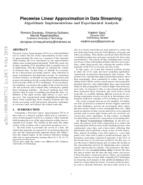 (PDF) Piecewise Linear Approximation in Data Streaming: Algorithmic Implementations and ...