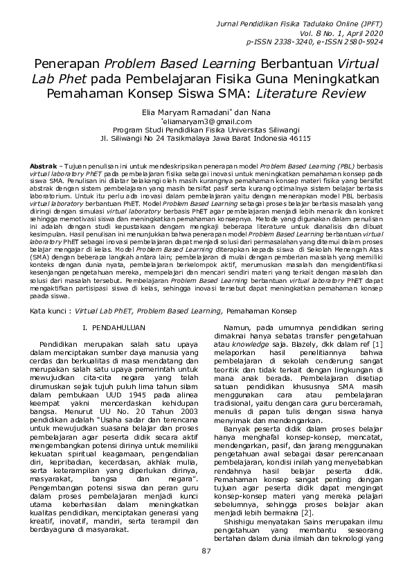 (PDF) Penerapan Problem Based Learning Berbantuan Virtual Lab Phet pada Pembelajaran Fisika Guna ...