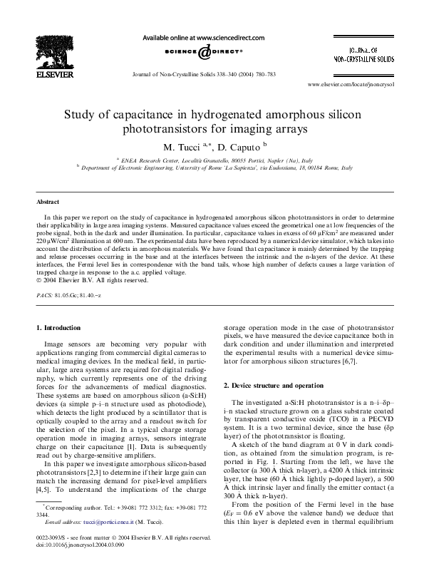 (PDF) Study of capacitance in hydrogenated amorphous silicon ...