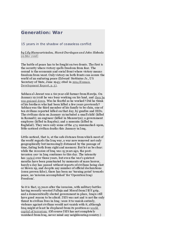 (DOC) Generation: War; 15 years in the shadow of ceaseless conflict