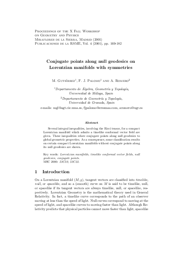 (PDF) Conjugate points along null geodesics on Lorentzian manifolds ...