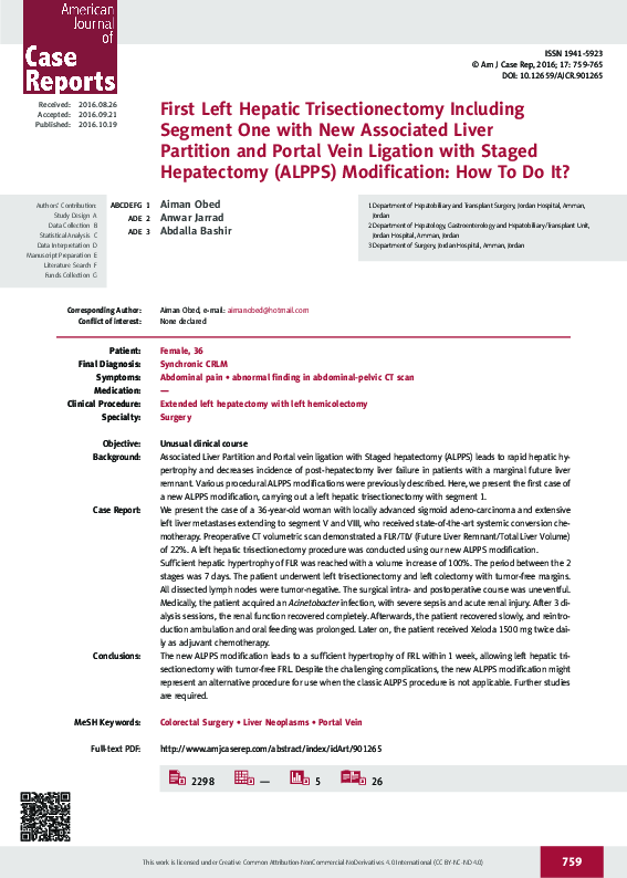 (PDF) First Left Hepatic Trisectionectomy Including Segment One with ...