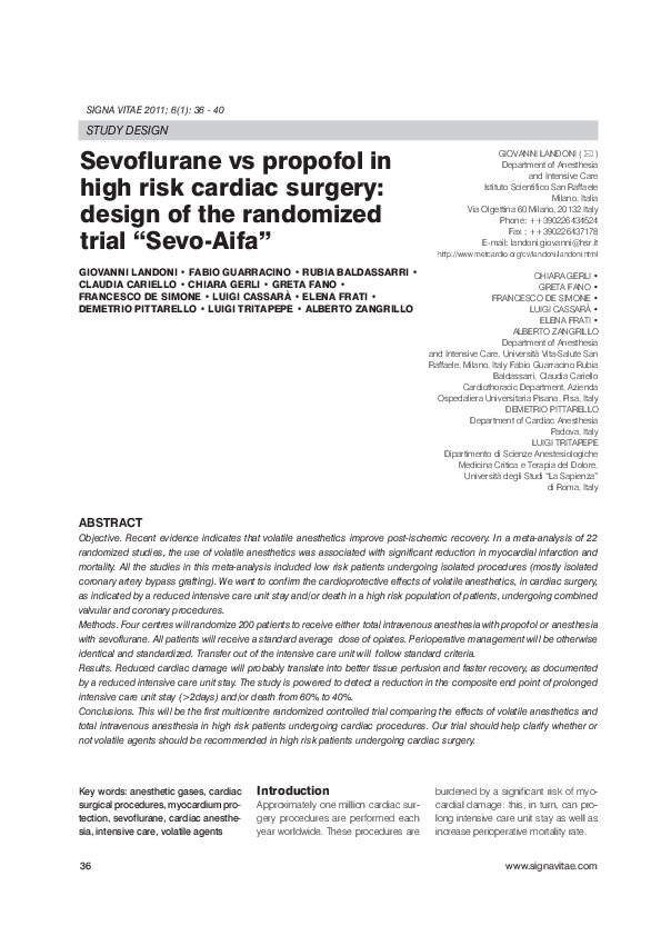 (PDF) Sevoflurane vs propofol in high risk cardiac surgery: design of ...