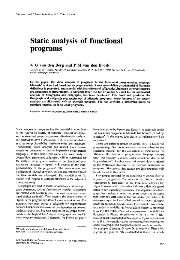 (PDF) Static analysis of functional programs