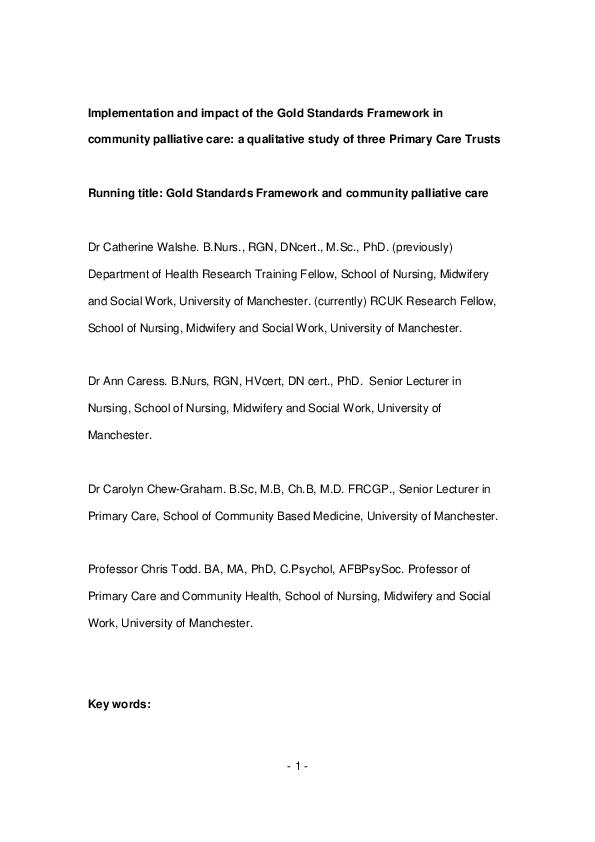 (PDF) Implementation and impact of the Gold Standards Framework in ...