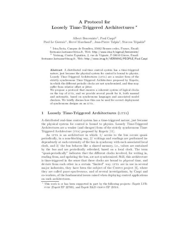 (PDF) A protocol for loosely time-triggered architectures