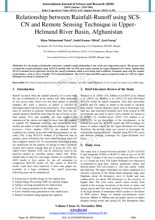 Pdf Relationship Between Rainfall Runoff Using Scs Cn And Remote Sensing Technique In Upper