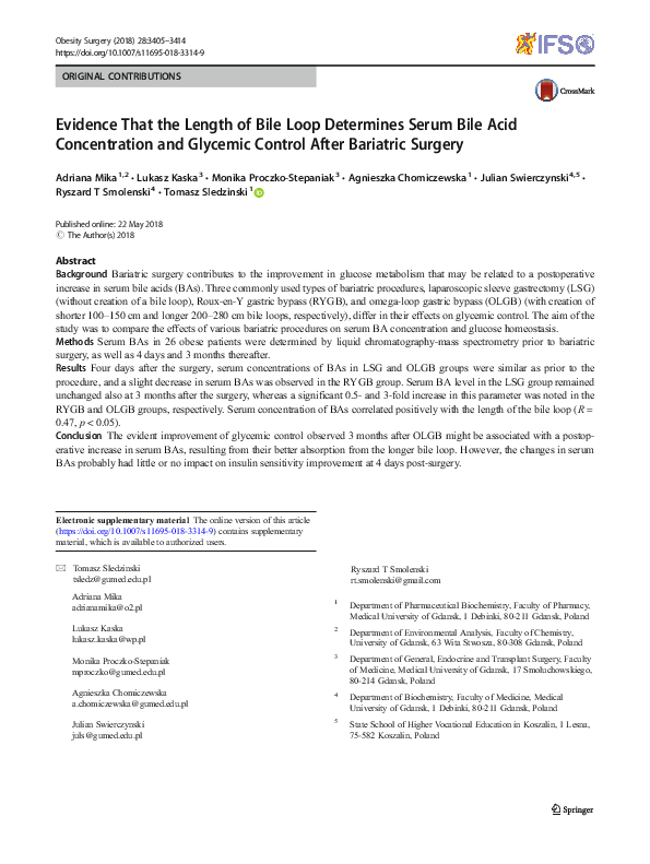 (PDF) Evidence That the Length of Bile Loop Determines Serum Bile Acid ...