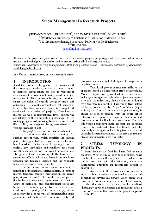 (PDF) Stress Management In Research Projects