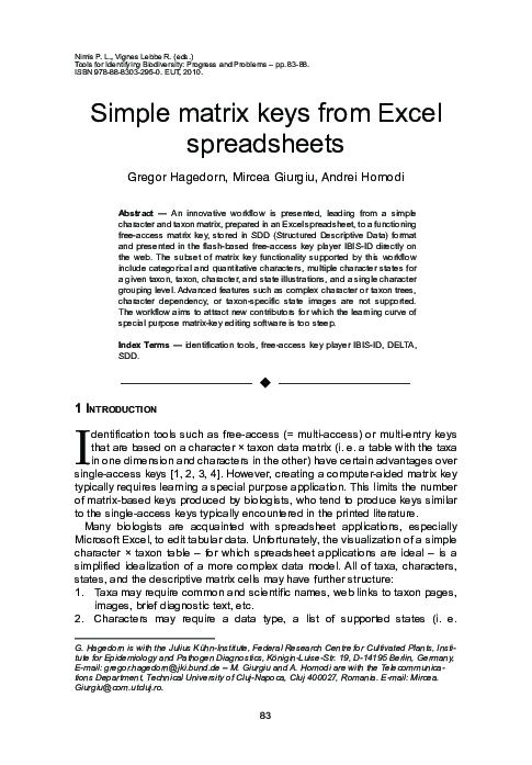 (PDF) Simple matrix keys from Excel spreadsheets