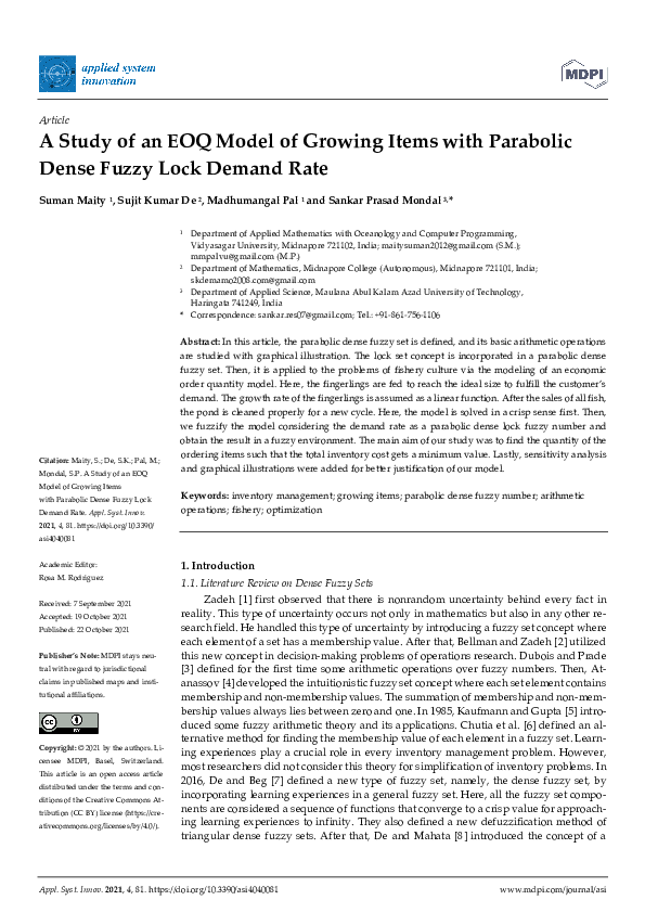 (PDF) A Study of an EOQ Model of Growing Items with Parabolic Dense Fuzzy Lock Demand Rate