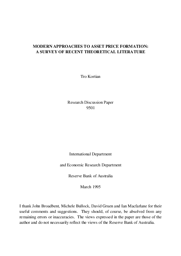 (PDF) Modern Approaches to Asset Price Formation: A Survey of Recent ...