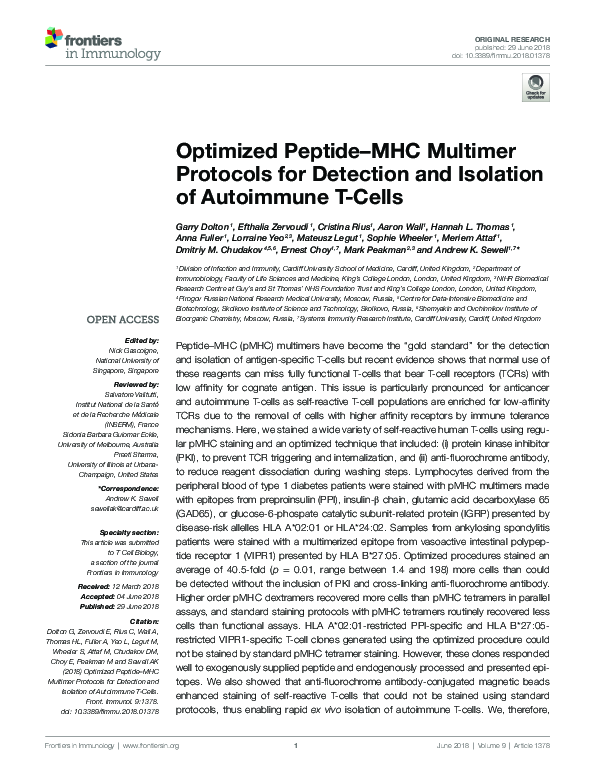 (PDF) Optimized Peptide–MHC Multimer Protocols for Detection and Isolation of Autoimmune T-Cells