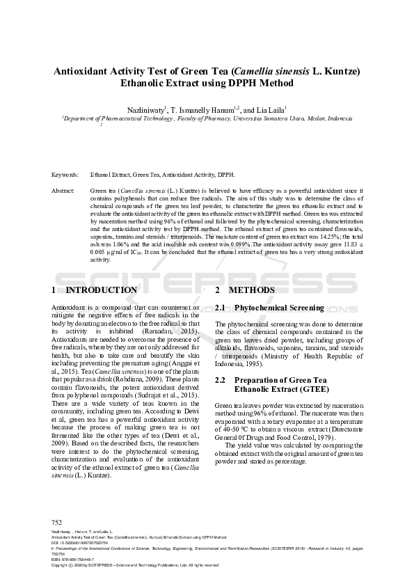 (PDF) Antioxidant Activity Test of Green Tea (Camellia sinensis L ...