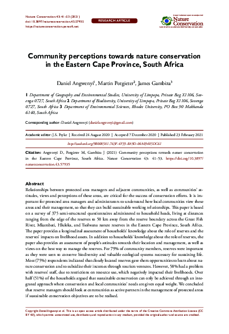 (PDF) Community perceptions towards nature conservation in the Eastern ...