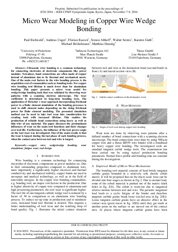 (PDF) Micro wear modeling in copper wire wedge bonding