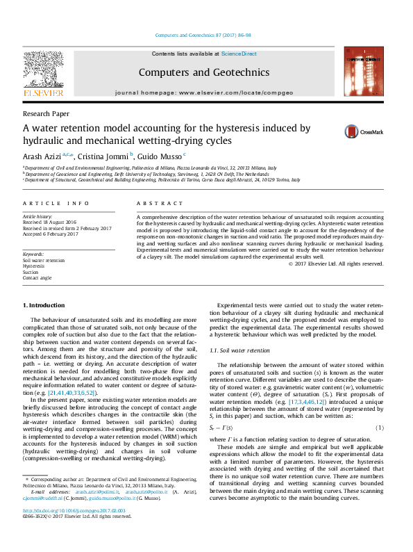 (PDF) A water retention model accounting for the hysteresis induced by hydraulic and mechanical ...