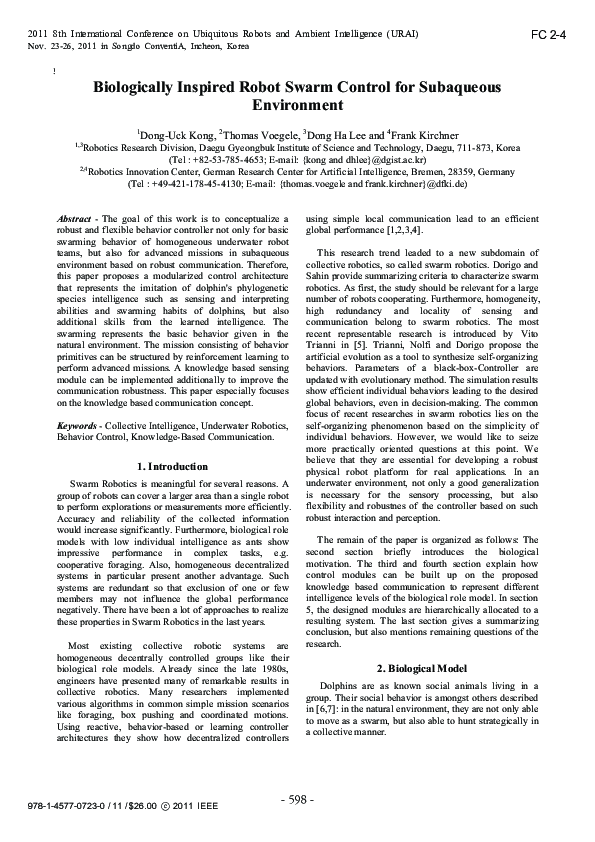 (PDF) Biologically inspired robot swarm control for subaqueous ...