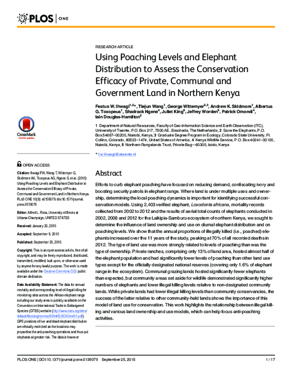(PDF) RESEARCH ARTICLE Using Poaching Levels and Elephant Distribution ...