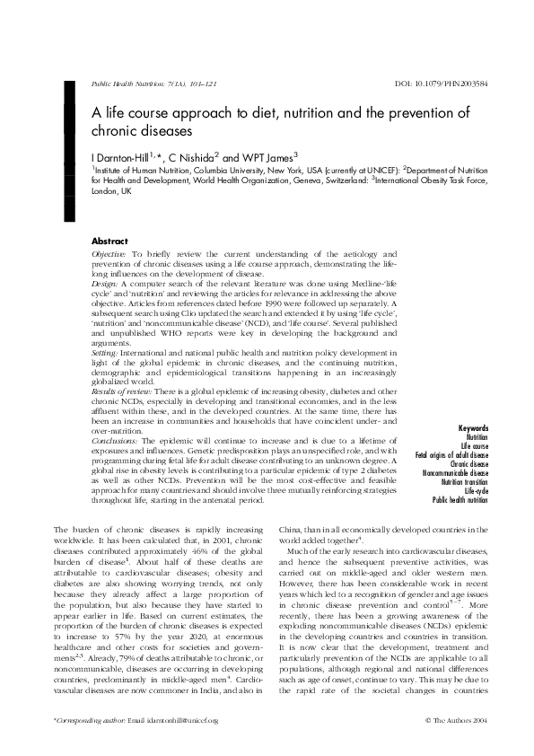 (PDF) A life course approach to diet, nutrition and the prevention of ...