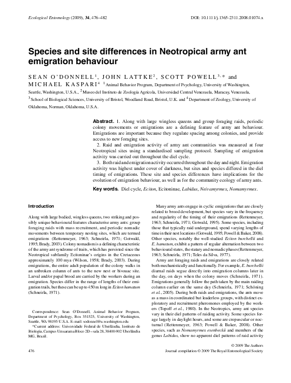 (PDF) Species and site differences in Neotropical army ant emigration ...