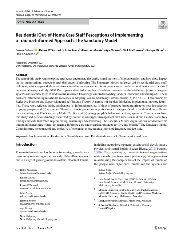 (PDF) Residential Out-of-Home Care Staff Perceptions of Implementing a ...