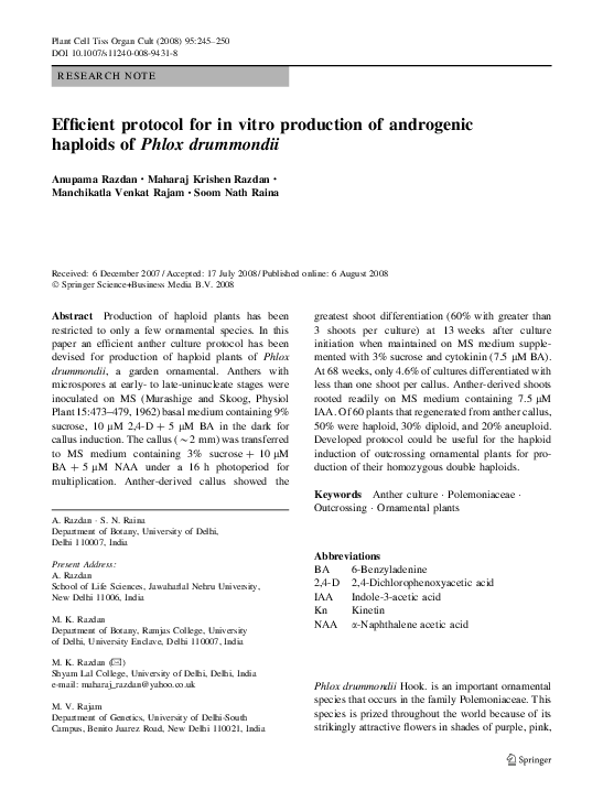 (PDF) Efficient protocol for in vitro production of androgenic haploids ...