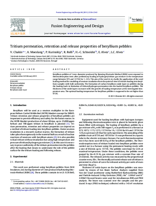 (PDF) Tritium permeation, retention and release properties of beryllium ...