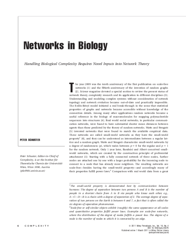 (PDF) Networks in biology: Handling biological complexity requires ...