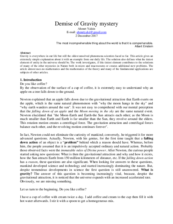 (PDF) The Demise of Gravity Mystery
