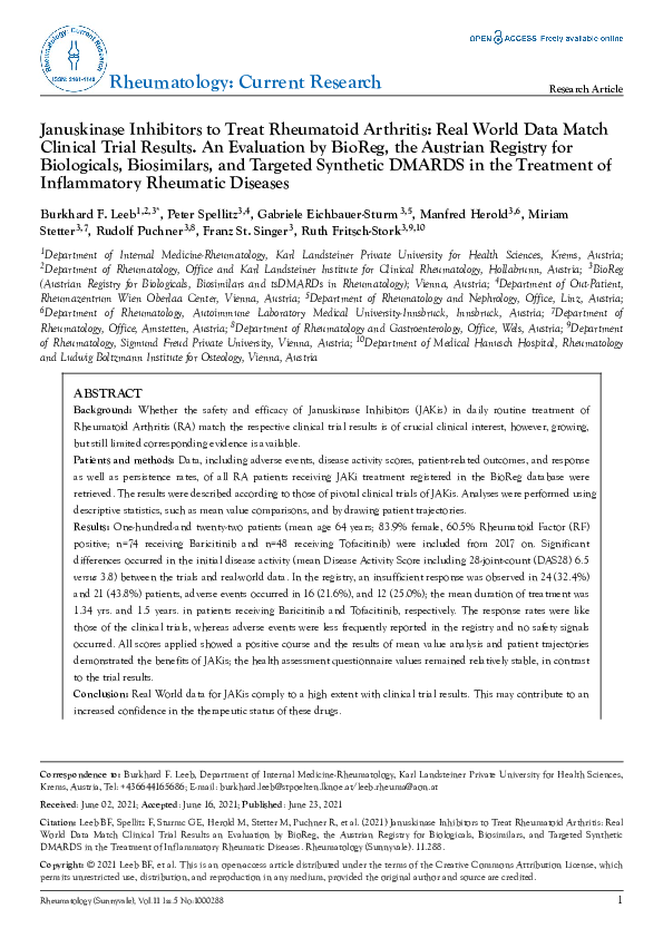 (PDF) Januskinase Inhibitors to Treat Rheumatoid Arthritis: Real World ...