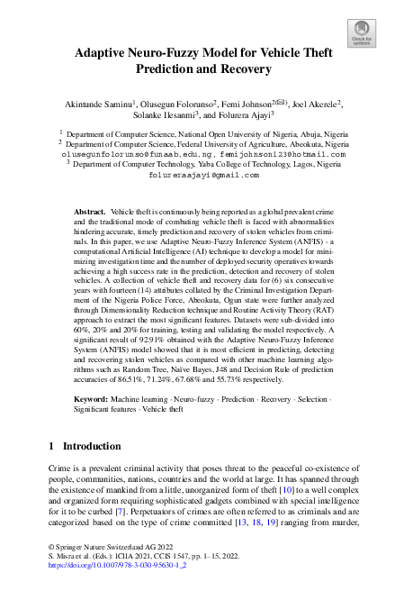 (PDF) Adaptive Neuro-Fuzzy Model for Vehicle Theft Prediction and Recovery