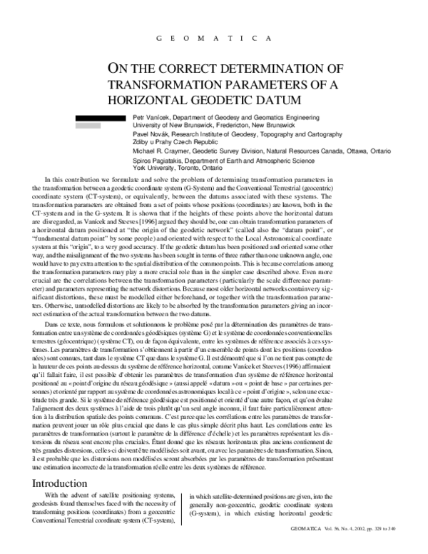 Pdf On The Correct Determination Of Transformation Parameters Of A Horizontal Geodetic Datum
